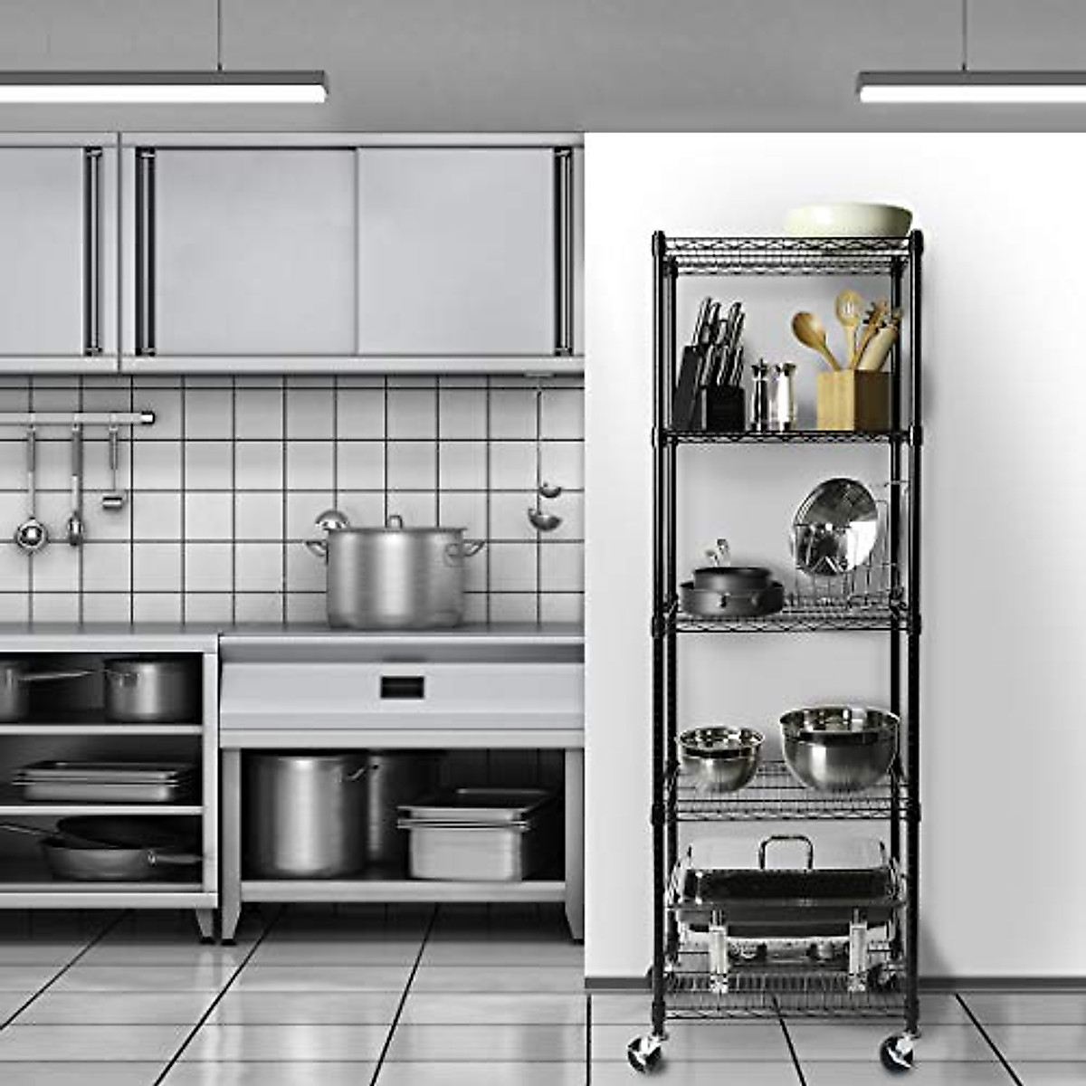 Seville Classics UltraDurable Heavy Duty NSF Solid Steel Wire Rack Storage Unit Organizer for Garage, Warehouse, Office, Restaurant, Classroom, Kitchen, 5-Tier Shelving, 24" W x 18" D, Black, 10 Count