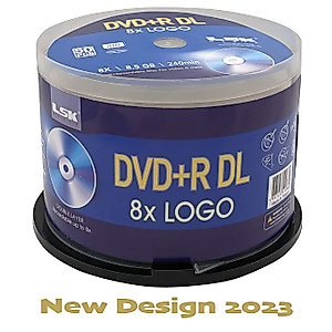 DVD+R DL Double Layer Logo 8X 8.5GB 240min Video – LSK Media Logo Top, 50 Pack in Spindle | Blank DVDs for Burning Video | DVD Discs Blank | Recordable DVDs
