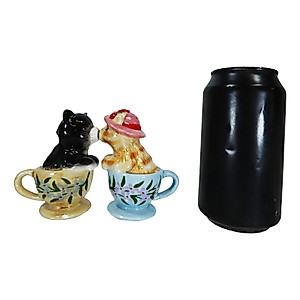 Ebros Ceramic Tabby And Tuxedo Black Kitty Cats In Teacups Kissing Salt And Pepper Shakers Set Valentines Tea Cup Cat Kittens Figurines Party Kitchen Tabletop Collectible Decorative Accents