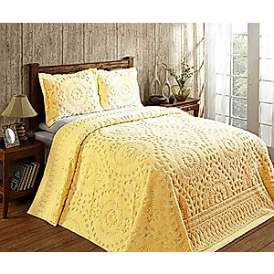 Better Trends 100% Cotton Chenille Bedspreads King Size, Rio Collection Floral Design Bed Cover in Yellow - Tufted Cotton Bedspreads, Lightweight Bedspreads & Coverlets