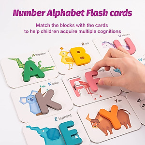XJYQJD Number Alphabet Flash Cards for Toddlers 3-5 Years, Montessori Alphabet Learning Toys Puzzle ABC Flash Cards Sight Words Games Wooden Letters Matching Animal Flashcards for Toddlers 2-4 Years