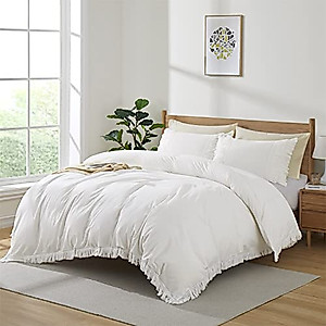 ZJZC Art White Duvet Cover Queen Size with Tassels,100% Cotton Boho Farmhouse Bedding Set 3 Pieces with Pillow Shams Super Soft and Breathable Bed Set for All Seasons (White, Queen)