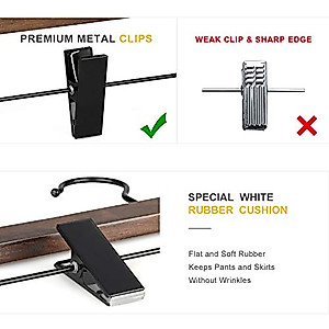 TOPIA HANGER Pants Hangers, Wooden Skirt Hangers with Adjustable Metal Clips, Premium Retro Finish and 360°Swivel Black Hook, Jean Hangers for Closet,10 Pack, CT03A