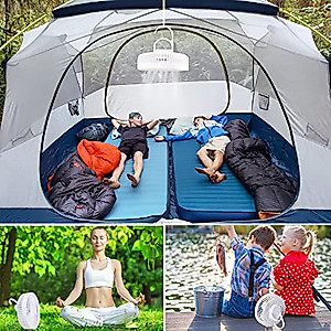 Tremdwoto Portable Camping Fan with Rechargeable 4000mAh Battery Operated, 180°Rotation, LED Light and Hook for Outdoor Tent Picnic Barbecue Fishing Travel - Perfect for Your Next Adventure!