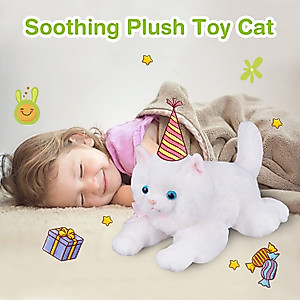 Plush Cat Stuffed Animal White Cat Realistic Toy Super Soft Kitten Cuddly Pet Kitty Fluffy Soothing Hugging Sleeping Birthday Christmas Children's Day Gift for Kid 14.96"