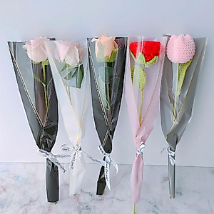 ZAYOIZY 50pcs Flower Bouquet Packaging Bags Single Rose Wrapping Sleeves Clear Cellophane Bags Plastic Bouquet Wrappers for Valentine' s Day Present, White