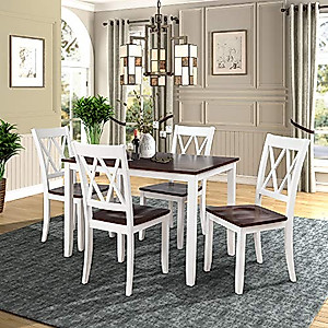Merax Dining Table Set, Dining Room Set for 4, Kitchen Table Sets, Wood Dining Table and Chairs Set, Dining Set for Dining Room/Kitchen Room/Small Spaces, Cherry+White