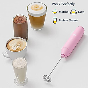 Electric Milk Frother Handheld, Battery Operated Whisk Beater Foam Maker for Coffee, Cappuccino, Latte, Matcha, Hot Chocolate, Mini Drink Mixer, With Stand, Pink