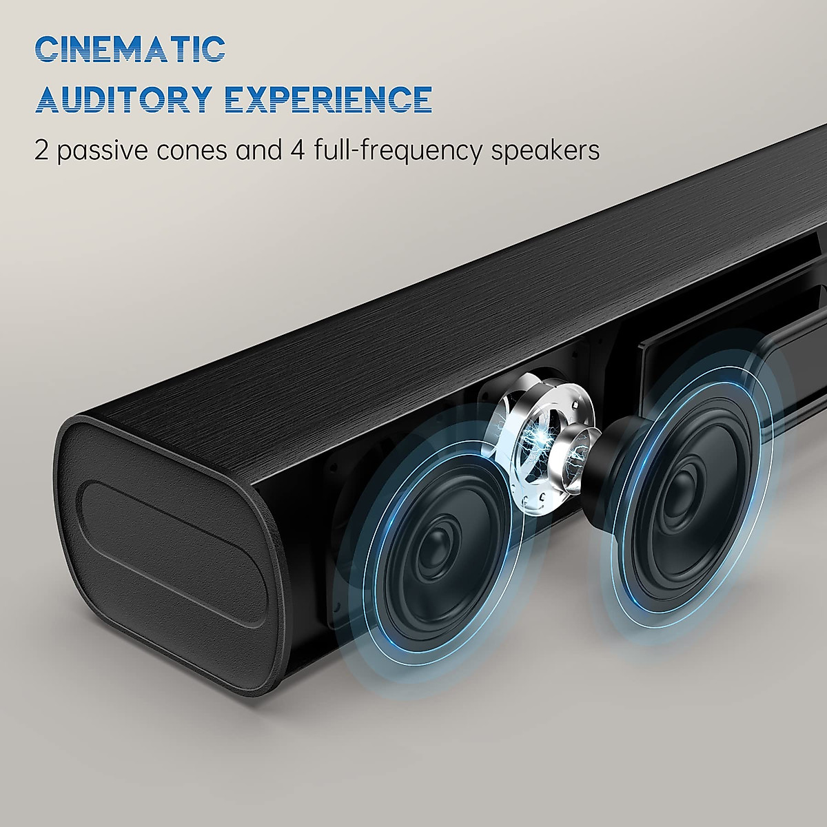 SAKOBS Sound Bars for TV, Three Equalizer Mode Audio Speaker for TV with Built-in 4 Speakers, 37 Inch Wired & Wireless Stereo Soundbar, Optical/Aux/RCA Connection, Remote Control