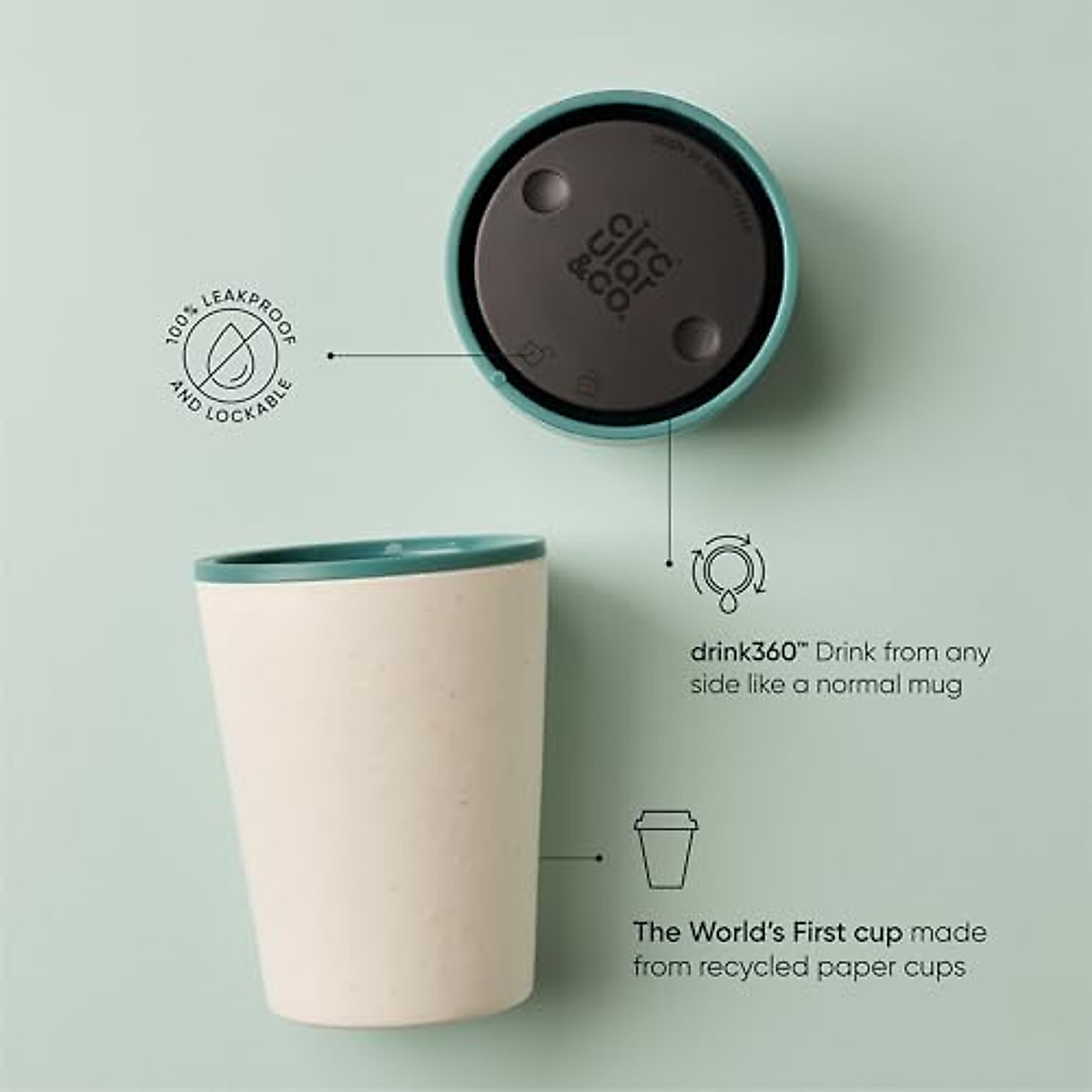 Circular & Co Insulated Reusable Coffee Cup - 8oz/227ml - Small Travel Mug - 100% Leakproof & Lockable - Push Top, One Hand Open, 360 Drinking Coffee Tumbler - Recyclable - BPA Free, Dishwasher Safe