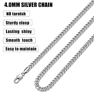 Fiusem Silver Tone Cuban Link Chain for Men, 4mm Mens Chain Necklaces, Miami Cuban Chain Necklace for Men Women 20 Inch
