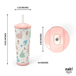 Zak Designs Disney Princess Straw Tumbler for Travel, 24oz Stainless Steel with Vacuum Insulation and Non-Skid Base (Ariel, Aurora, Belle, Cinderella, Jasmine, Moana, Rapunzel, Tiana)