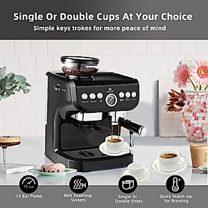 TWLITE 𝐄𝐬𝐩𝐫𝐞𝐬𝐬𝐨 𝐌𝐚𝐜𝐡𝐢𝐧𝐞 𝐰𝐢𝐭𝐡 𝐆𝐫𝐢𝐧𝐝𝐞𝐫, Professional Espresso Maker with Milk Frother Steam Wand, 15 Bar Barista Cappuccino Machine
