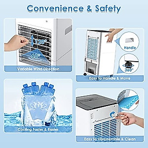 Portable 3-IN-1 Air Conditioners for Room, Portable AC Unit with 1.6 Gallon Water Tank, 4 Modes & 3 Speeds, Personal Air Cooler with Remote Control Fast Cooling for Room Home Office