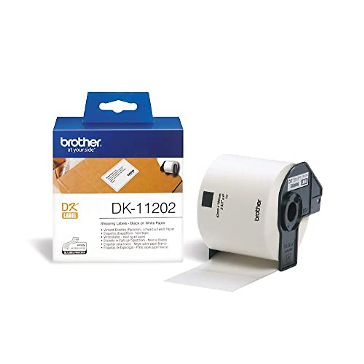 Brother DK-11202 Label Roll, Shipping Labels, Black on White, 300 Labels, 62 mm (W) x 100 mm (L), Brother Genuine Supplies