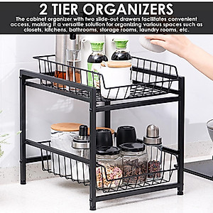 GlobalHome 2 Tier Under Sink Organizer, Sliding Basket Organizer, Kitchen Organizer, Bathroom Pull Out Organizer, Office Organizer 14.2"*12.6"14.6"