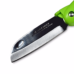 Seki Japan Folding Fruit Knife, Small Peeling Knife, 3.3-inch stainless steel blade with green plactic handle, for kitchen and outdoor