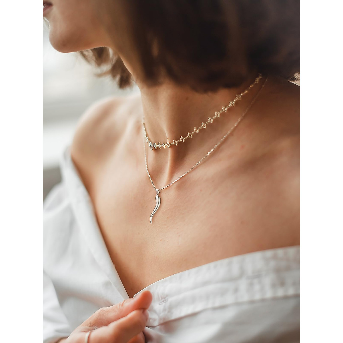 U7 Italian Horn Pendant for Car Sterling Silver Lucky Pepper Pendant Cornicelli Necklace 18 Inch