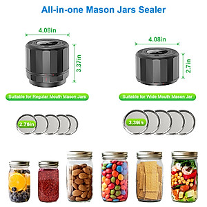 Bunyta Electric Mason Jar Vacuum Sealer Kit - 2000mAh Battery, Enhanced Motor, Wide & Regular Mouth Lids Compatible, Black - Ideal for Canning