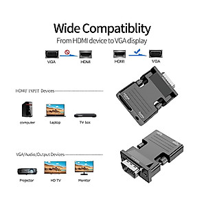 BERLAT HDMI to VGA Adapter Converter, Audio Output Computer Set-top Box Connector Dongle for Laptop, PC, Monitor, Projector, HDTV, Chromebook, Roku, Xbox -3.5mm Stereo Cable Included