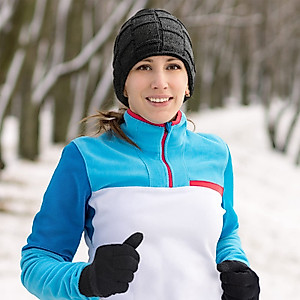 Honoson Bluetooth Beanie Set Includes 2 Pieces Bluetooth Beanie Hat Wireless Winter Hats 2 Pairs Winter Touchscreen Gloves Knit Stretch Gloves for Christmas Birthday Gifts for Men Women