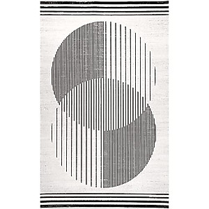 nuLOOM Leah Machine Washable Geometric Moon Phase Area Rug, 8' x 10', Grey