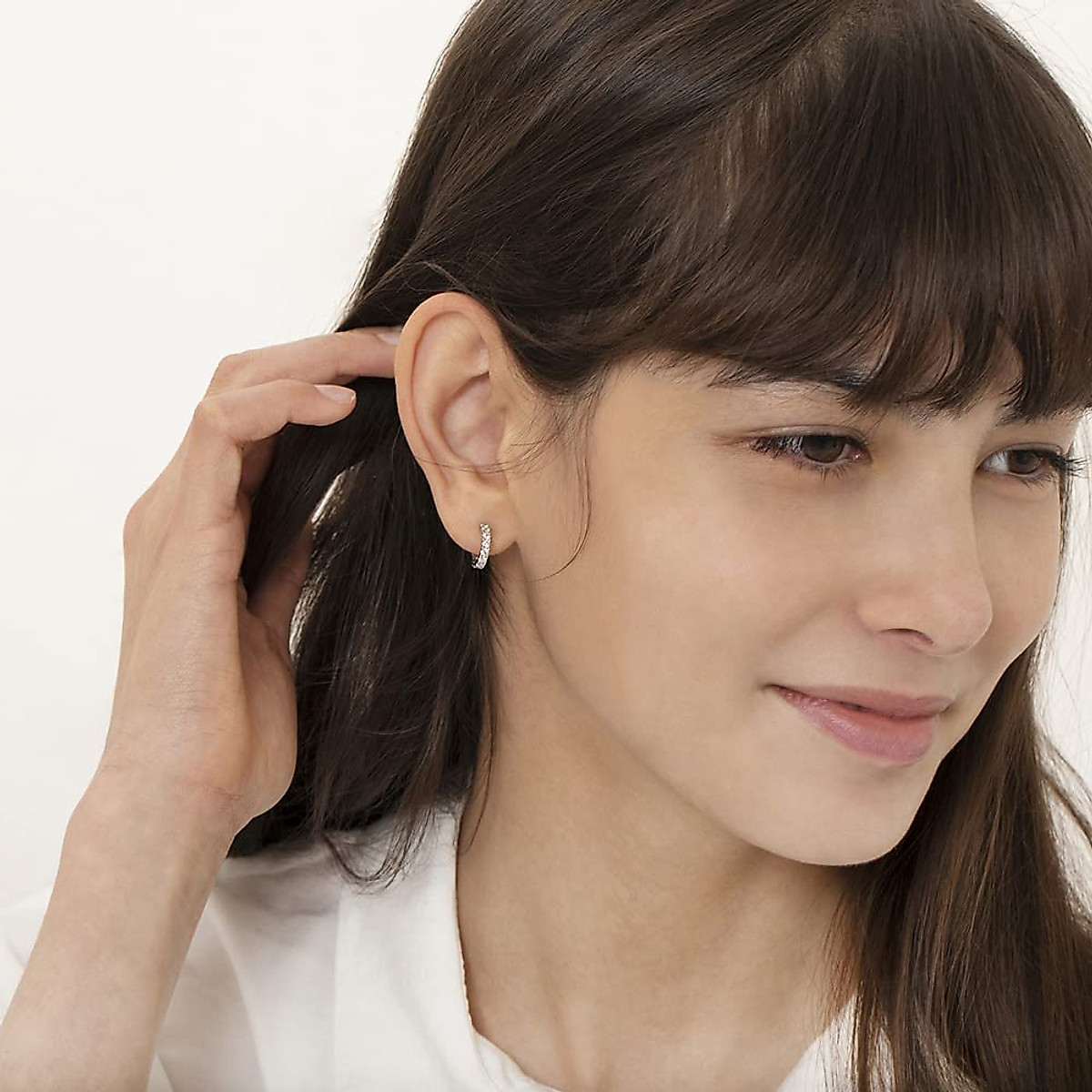 925 Sterling Silver Clear Cubic Zirconia Small Half Hoop Screw Back Earrings for Teens and Women - Classic and Elegant Safety Screw Back Earrings Wear for All Occasion