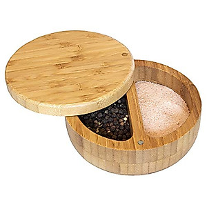 Totally Bamboo Salt Keeper Duet Salt and Pepper Bowl, Salt Cellar and Storage Box with Two Compartments, Magnetic Swivel Lid