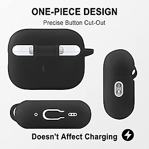Geiomoo 4 in 1 Silicone Case Compatible with Air Pods Pro 2nd Generation, Protective Cover with Carabiner (Black)