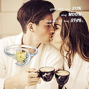 ZGBY Sun and Moon Ring 925 Sterling Silver Crescent Moon Sun Rings for Women Teens Lovers jewelry gifts (sun moon ring, 10)