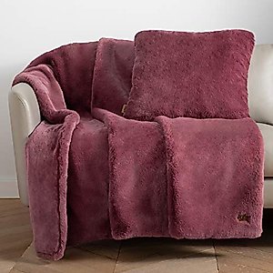 UGG 18965 Euphoria Plush Faux Fur Reversible Throw Blanket for Couch or Bed Luxury Blankets Soft Luxurious Cozy Home Decor Hotel Style Fuzzy Fluffy Soft Sofa Throws, 70 x 50-Inch, Dusty Rose