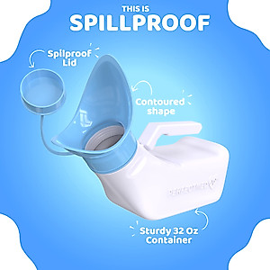 Female Urinal Spill Proof 32 oz (2 Pack)- Urinal for Women & Men - Pee Funnel - Unisex Bed Pan - Portable Urinals for Women - Sturdy Female Urination Device for Car Travel, Road Trip Essentials