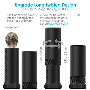 Enerfort Shaving Brush Travel Case, Shave Brush Holder Stand with Adjustable Height Compatible Most of Shaving Brushes (Brush not Included) (Black)