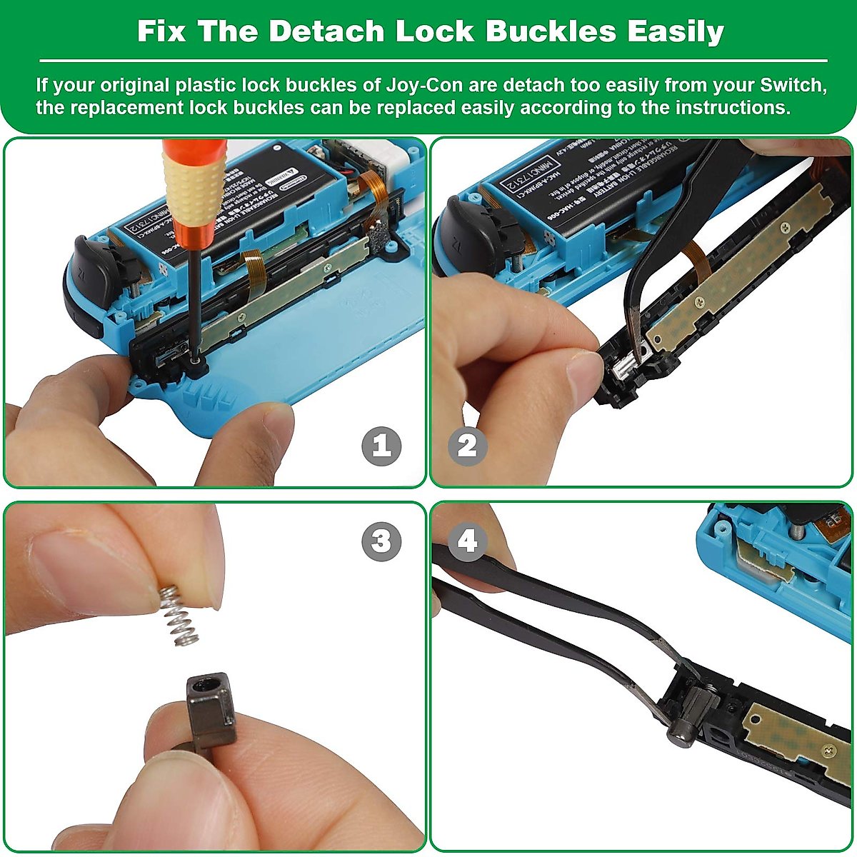 [Upgraded Version] Joycon Joystick Replacement, 3D Joystick Analog Thumb Stick for Nintendo Switch Joycon Repair Kit Include Full Repair Tool Kit, 2 Alloy Lock Buckles, 2 Jon Con Joystick Replacement