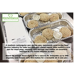 KitchenDance Disposable Aluminum 3 Lb Oblong Food Storage Pans with Board Lids - 48 Ounces Non-Stick Pans for Restaurants, Caterers - Baking Pan Perfect for Cooking, Preparing Food, 110L, 100 Count