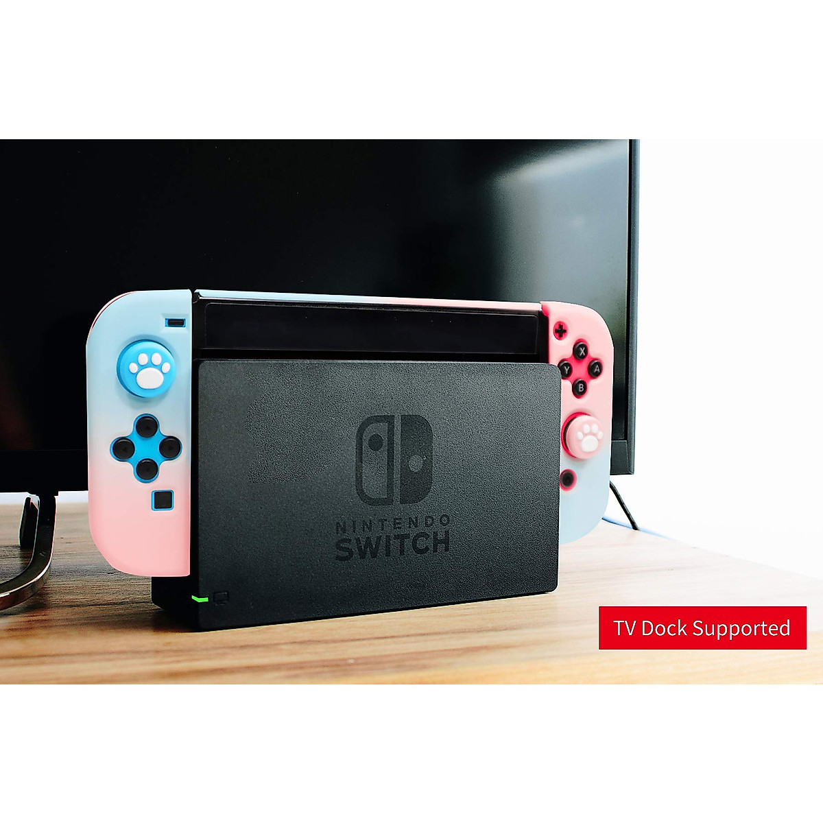 Niclogi Dockable Case for Nintendo Switch, Protective Cover Case Compatible with Nintendo Switch Console and Joy-Con Controller, Separable Hard Cover Case with 2 Thumb Grip Caps(Blue and Pink)