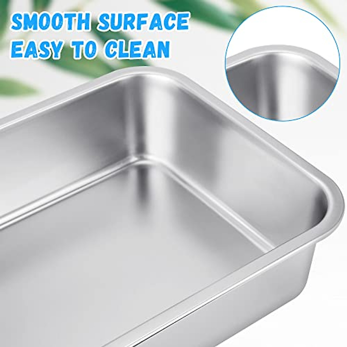 Zhehao 3 Pcs Stainless Steel Cat Litter Box with 3 Pcs Wood Handle Cat Litter Scoop, 15.8 x 11.8 x 3.9 Inch Metal Litter Box Rustproof Non Stick Cat Pan with Deep Cat Scooper for Bunny Kitten Kitty