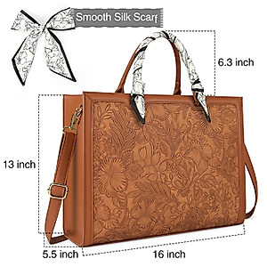 Laptop Bag for Women 15.6 Inch Laptop Tote Bag Waterproof Leather Computer Tote Bag Business Lightweight Office Briefcase Large Capacity Handbag Shoulder Bag Suntan