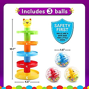5 Layer Ball Drop and Roll Swirling Tower for Baby and Toddler Development Educational Toys | Stack, Drop and Go Ball Ramp Toy Set Includes 3 Spinning Acrylic Activity Balls with Colorful Beads