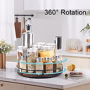 [ 2 Pack ] 9"& 10" Lazy Susan Organizer - Non-Skid Wood Turntable Organizer for Cabinet, Pantry, Kitchen Countertop, Refrigerator, Spice Rack, Carbonized Black