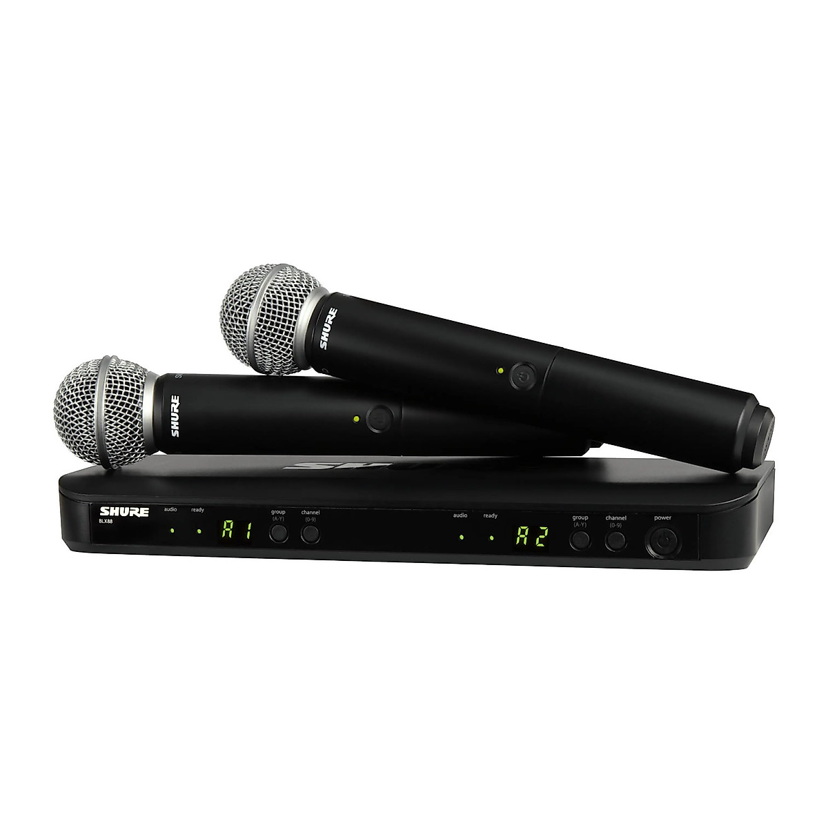 Shure BLX288/SM58 UHF Wireless Microphone System - Perfect for Church, Karaoke, Vocals - 14-Hour Battery Life, 300 ft Range | Includes (2) SM58 Handheld Vocal Mics, Dual Channel Receiver | J11 Band
