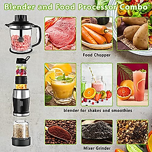 Goelunmy Blender and Food Processor Combo, Blender for Shakes and Smoothies, Bullet Blender Personal Blender Small Blender, Suitable for Kitchen, Home, Food, Juice, 700W Electric Blender with Mixer Grinder/Blender/Chopper & 19-oz Portable Blender Cup