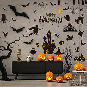 AnyDesign Halloween Wall Decals Bats Ancient Castle Wall Stickers Halloween Removable DIY Wall Art Stickers for Halloween Home Classroom Birthday Party Decoration, 11.8 x 13.8 Inch, 6 Sheets