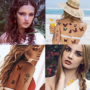 JEEFONNA 60 Sheets Face Temporary Tattoos, Metallic Fake Tattoos for Women, Men, Kids, Waterproof, Festival, Cosplay, Halloween