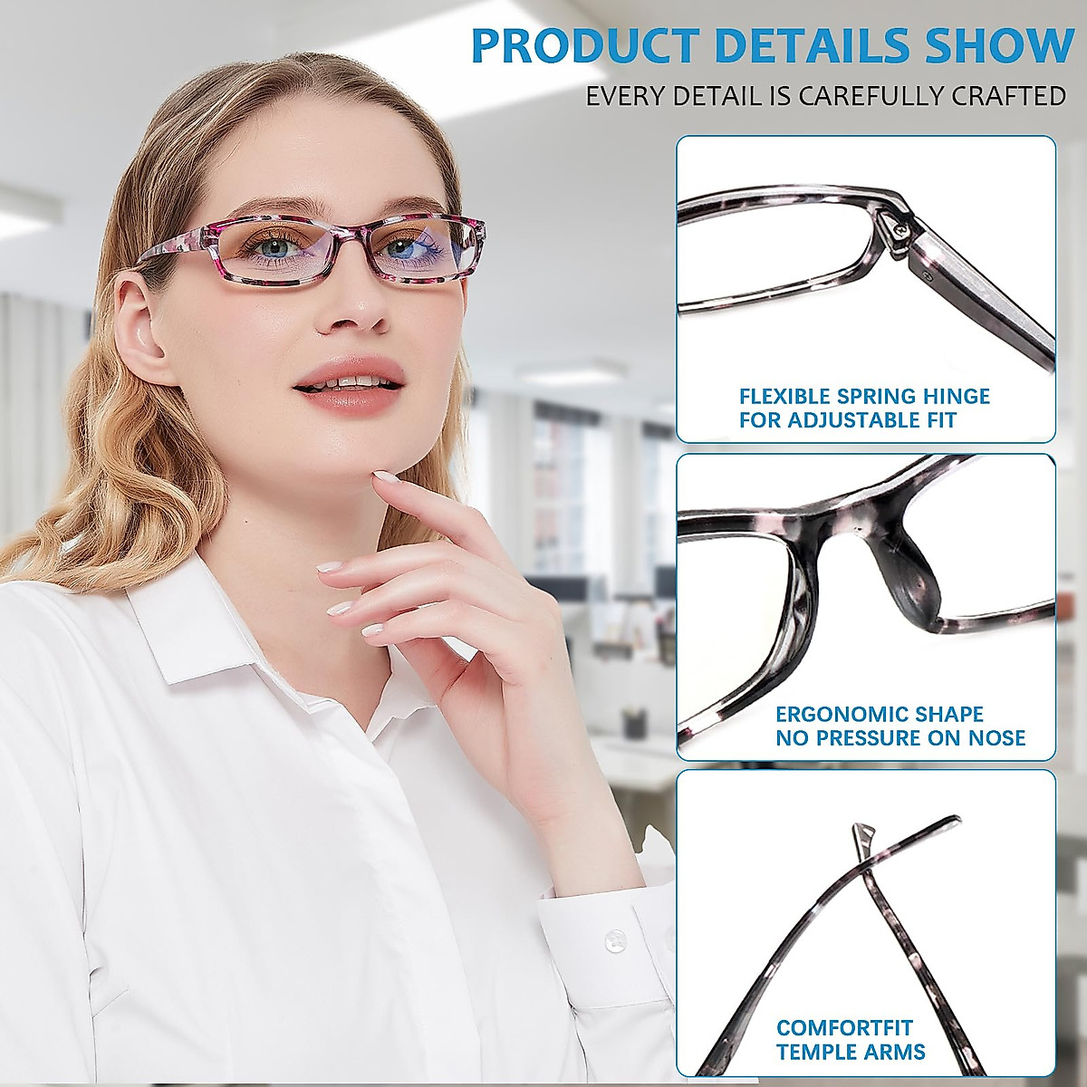 VIDEBLA 5 Pack Computer Reading Glasses Men and Women Anti Eyestrain Blue Light Blocking Glasses for Reading (5 Mix-2, 1.25)