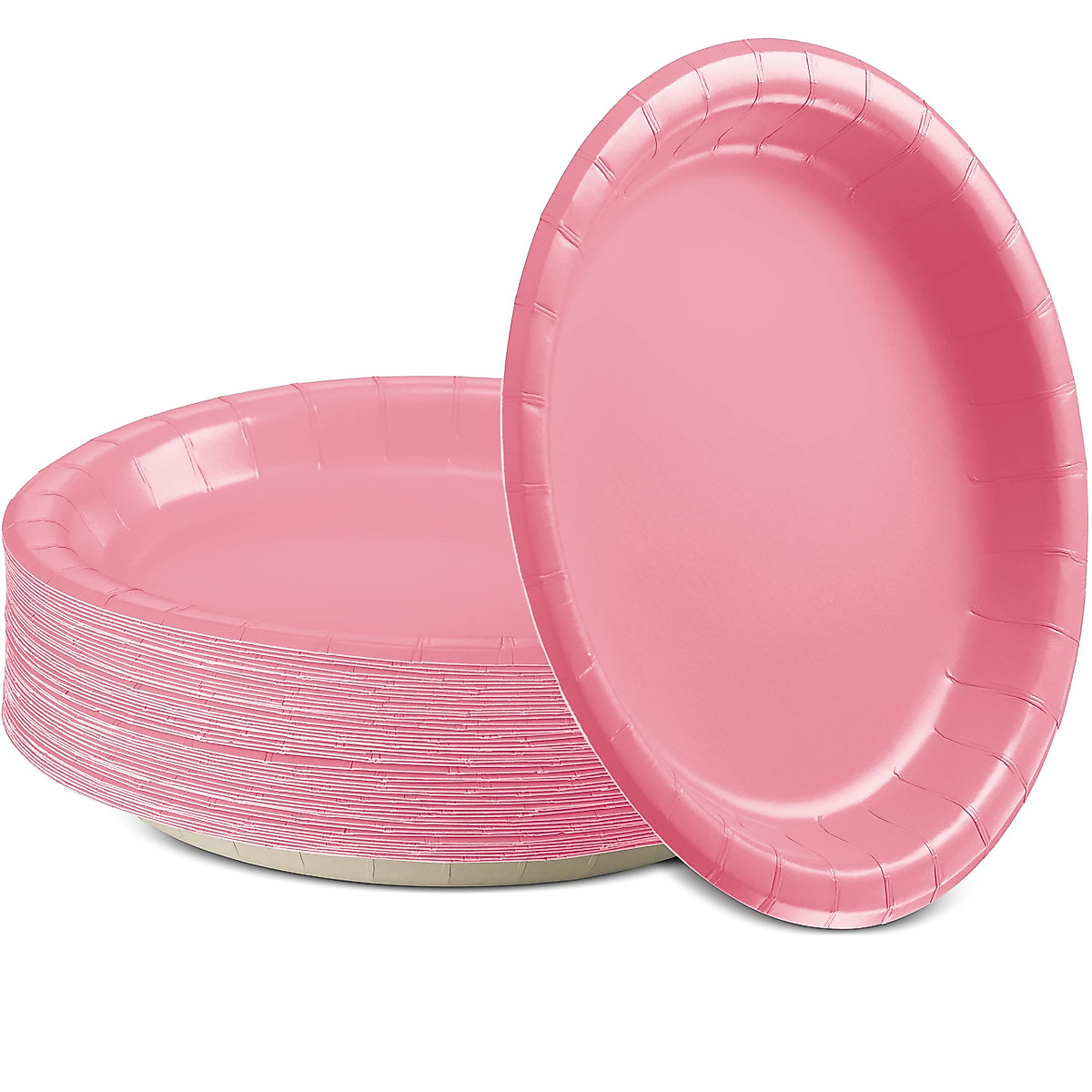 Amcrate Disposable Paper Plates Pink, 6 3/4 Inches Paper Dessert Plates, Strong and Sturdy Disposable Plates for Party, Dinner, Holiday, Picnic, or Travel Party Plates, Pack of 50