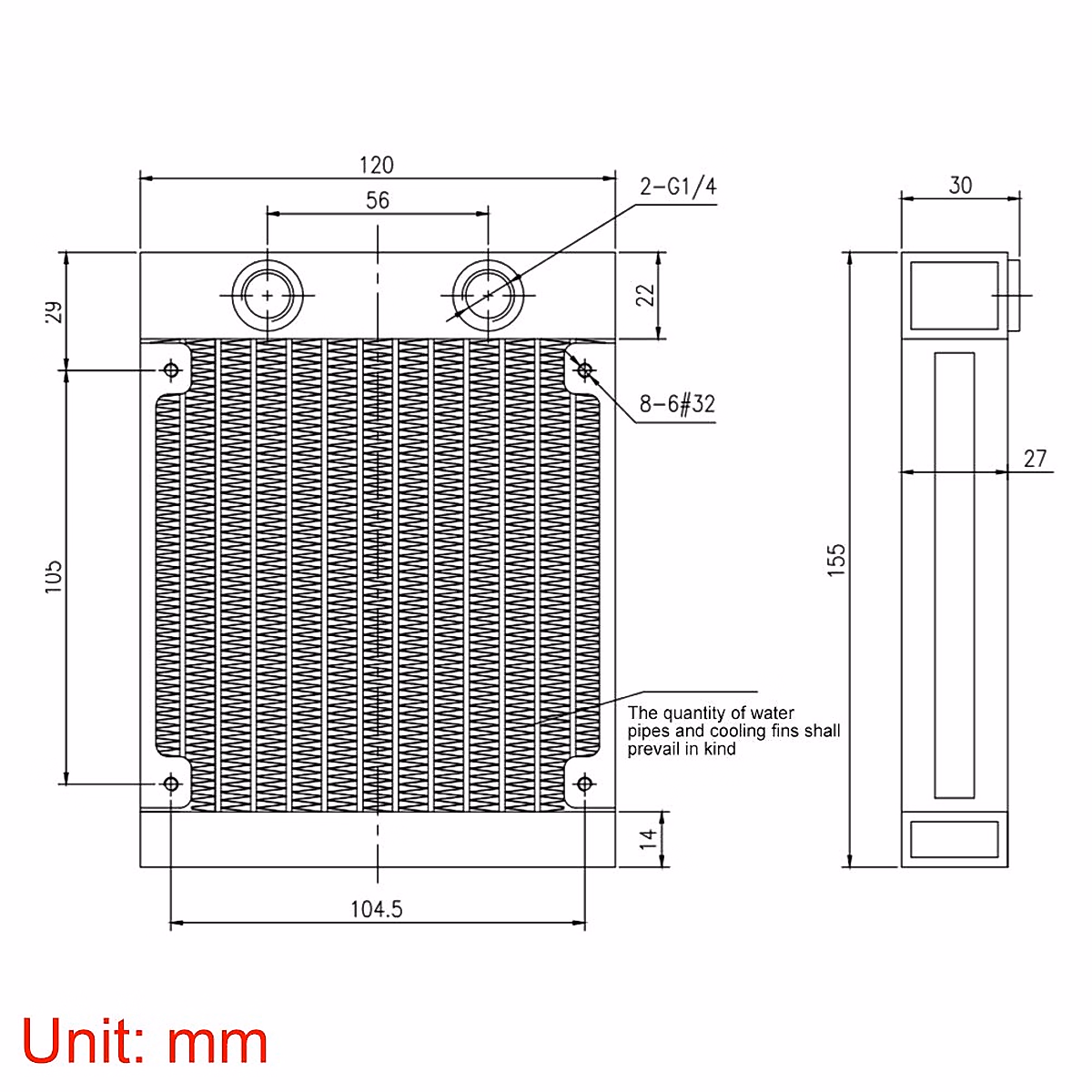 CLYXGS Water Cooling Radiator, 12 Pipe G1/4 Thread Heat Row Radiator 12 Pipe Aluminum Heat Exchanger Radiator for PC CPU Computer Water Cool System 120mm Black