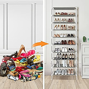 Himimi 10 Tiers Shoe Rack, Non-Woven Fabric Shoe Tower Stand, Easy Assembled Shoe Shelf Organizer Closet for Home, Sturdy Shelf Storage Organizer Cabinet
