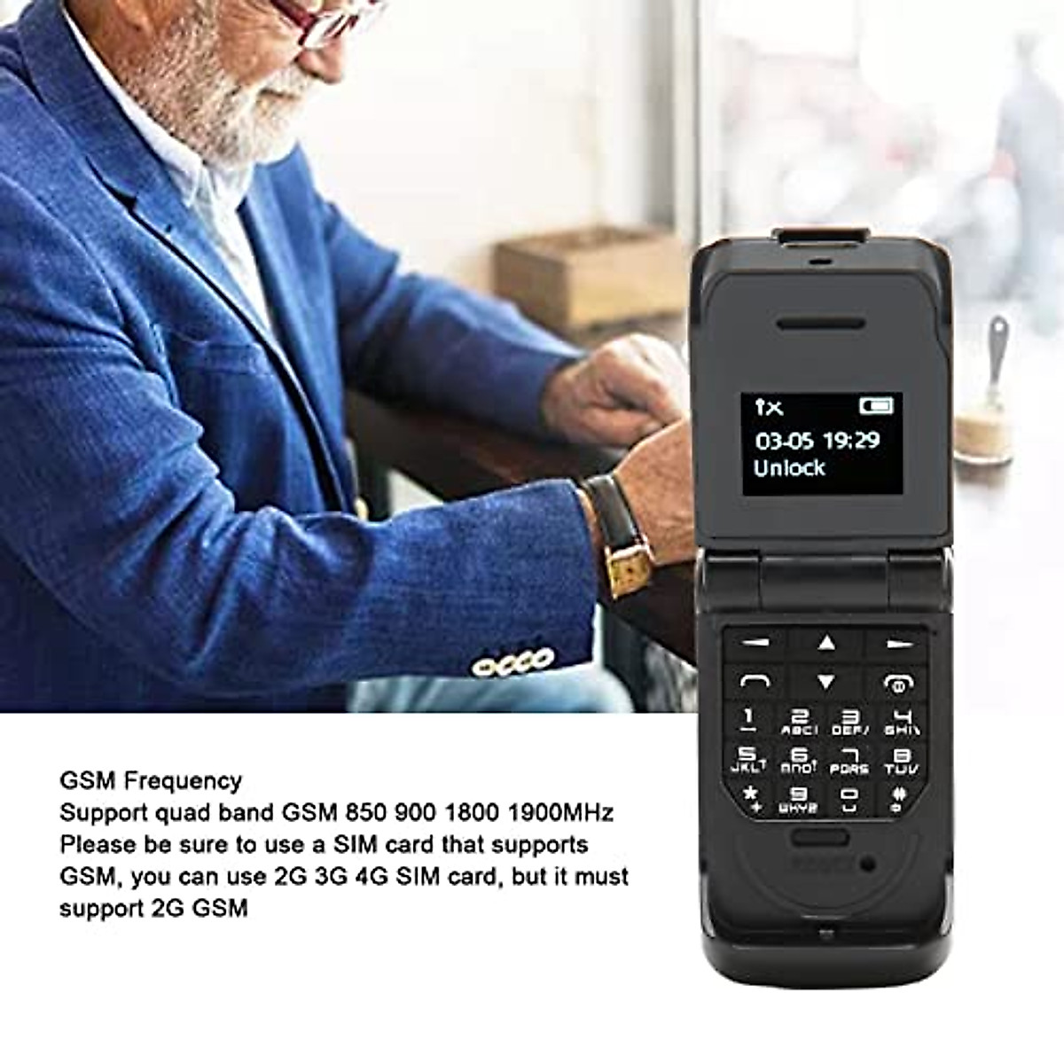 Small Flip Phone, 0.66 Inch OLED Screen 64x48 Bluetooth Flip Phone for Seniors (Black)