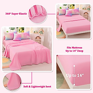 Girls Full Bedding Sets, 6 Pcs Pink Full Szie Comforter Set with Sheets, Tie Dye Superior Blue Pink Rainbow Bedding Set for Girls Kids